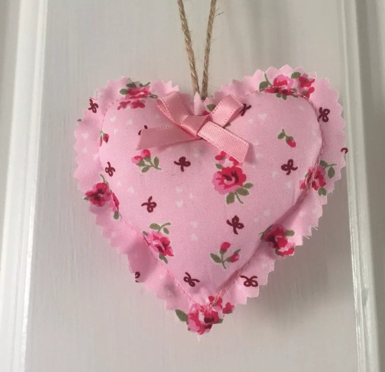 Set of 2 Fabric Hanging Hearts - Ditsy Rose Pink - Etsy