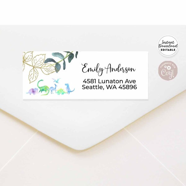 Dinosaur Return Label Template - Etsy