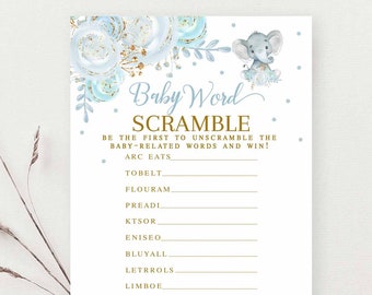 Boy Elephant Baby Shower Game Baby Animal Game Blue Elephant - Etsy