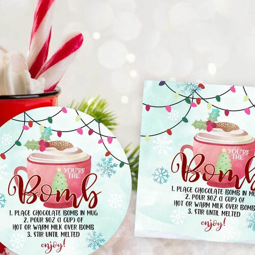 Christmas Gift Tags Hot Cocoa Bomb Hot Chocolate Recipe Tag | Etsy