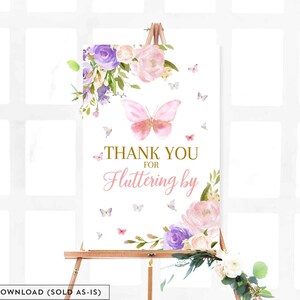 24x36" Butterfly Thank You for Fluttering by Thank You Sign Blush Pink ...