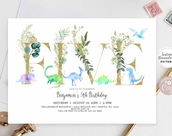 Dinosaur 5th Birthday Invitation - Etsy UK
