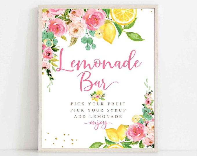 Pink Floral Lemon Lemonade Bar Sign Printable Citrus Lemon She - Etsy
