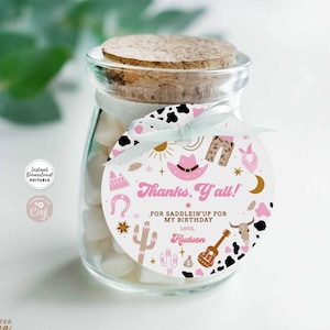 Editable Cowgirl Rodeo Birthday Round Tag Girl Ranch Wild West Birthday ...