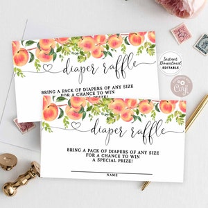 Editable Little Peach Baby Shower Diaper Raffle Ticket White Floral ...
