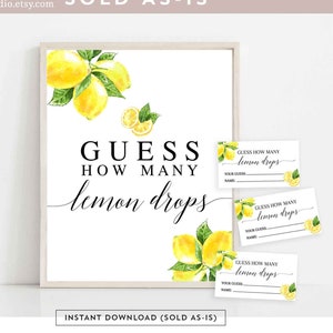 Lemon Guess How Many Lemon Drops Sign and Tickets Printable Citrus ...