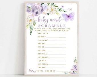 Butterfly Word Scramble Baby Shower Game Purple Floral - Etsy