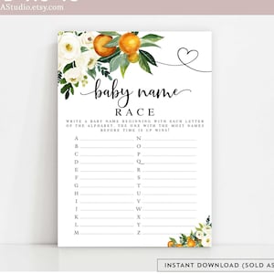 Orange Citrus Baby Name Race Game A Little Cutie on the Way Virtual ...