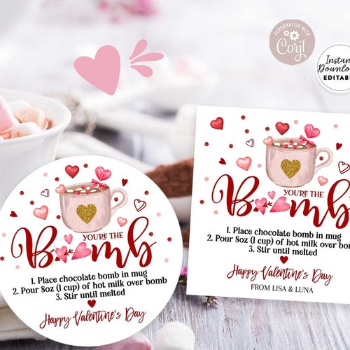 Editable Hot Chocolate Bomb Tag Valentine's Day Hot Cocoa - Etsy