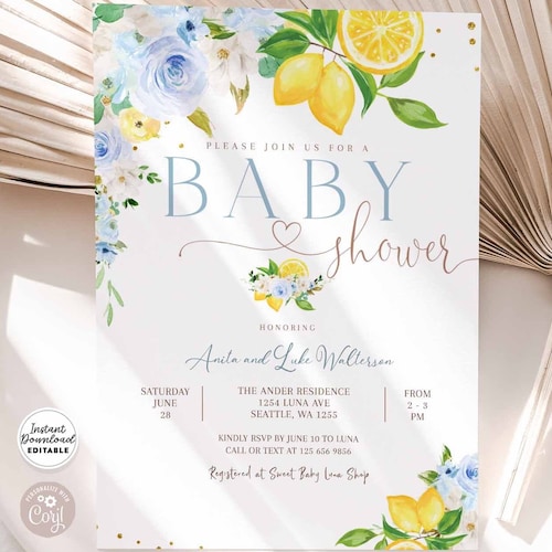 Editable Lemon Baby Shower Invitation Gender Neutral Citrus - Etsy