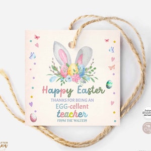 EDITABLE ANY WORDING Easter Teacher Square Tag Printable Easter Egg ...