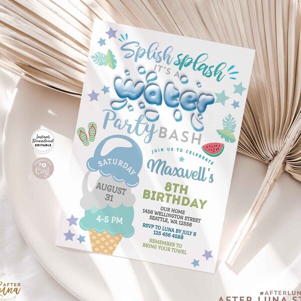 Blue and Gray 12th Birthday Invitation - Etsy