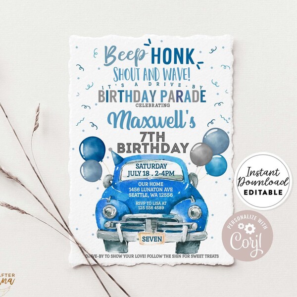 Drive by Birthday Parade Invitation - Etsy