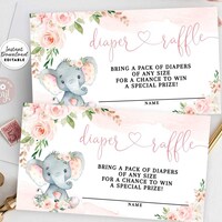 Elephant Diaper Raffle Sign, Pink Floral Elephant, Boho Elephant, Baby ...