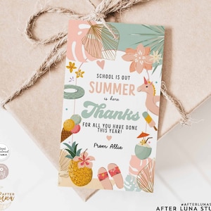 Editable Summer Teacher Appreciation Gift Tags End of Year Thank You ...