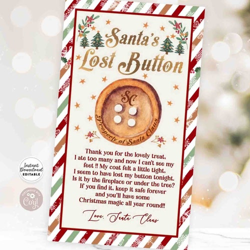 EDITABLE Santa's Lost Button Tag Christmas Lost Button Tag - Etsy