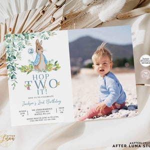Editable Hop TWO It Peter Rabbit 2nd Birthday Photo Invitation Boy ...