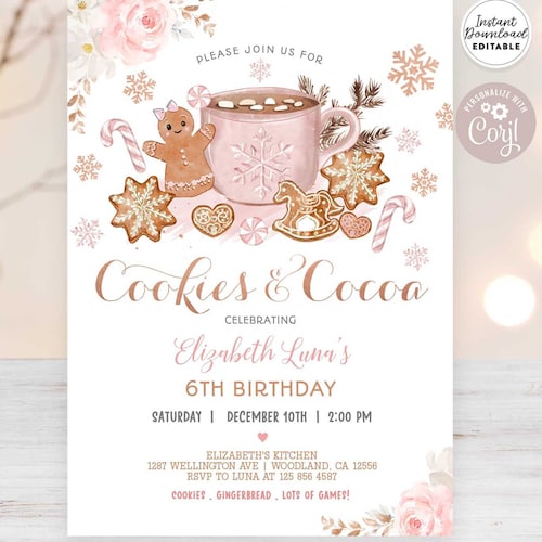EDITABLE Cookies and Cocoa Birthday Invitation Hot Cocoa Party - Etsy