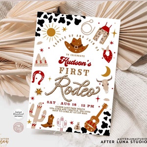 Editable ANY AGE Cowboy My First Rodeo Invitation Birthday Invite Ranch ...