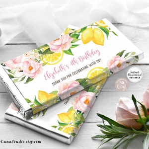 Editable Pink Lemon Lemonade Birthday Chocolate Bar Wrapper Girl Lemon ...