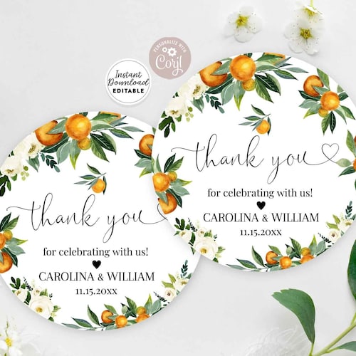 Editable Orange Thank You Favor Tag 3.5x2 A Little Cutie - Etsy