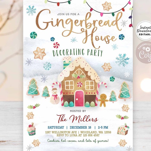 Printable Gingerbread House Holiday Party Invitation Template - Etsy