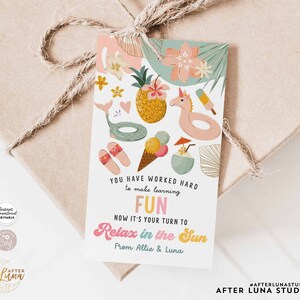 Editable Relax in the Sun Teacher Tag Appreciation Gift Tags End of ...
