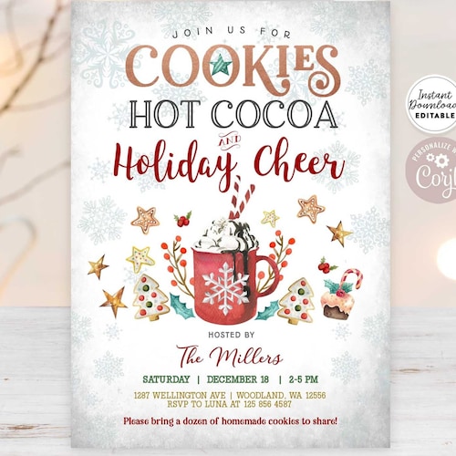 Editable Cookies and Cocoa Invitation Hot Cocoa Party Hot - Etsy