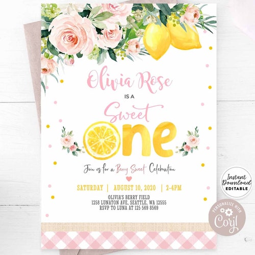 Editable Lemonade First Birthday Invitation Pink Lemon - Etsy