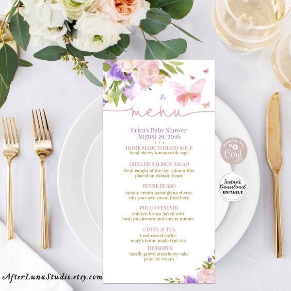 Butterfly Menu Template - Etsy