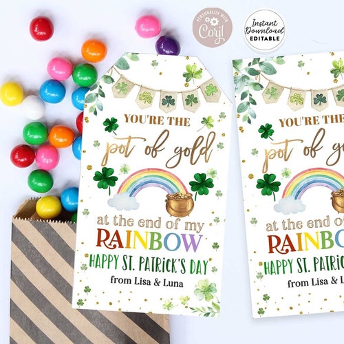 Pot of Gold Rainbow Gift Tags INSTANT EDITABLE DOWNLOAD St - Etsy