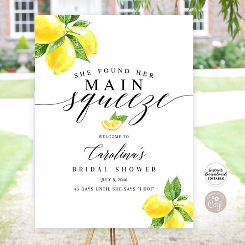 Bridal Shower Welcome Sign Lemon Theme Main Squeeze Round - Etsy