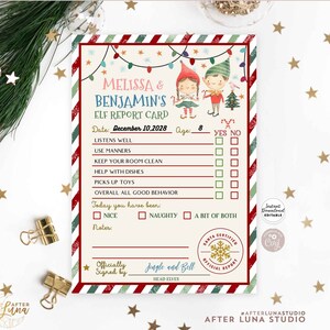 EDITABLE Boy Elf Report Card Printable Green Red Stripes Elf Activity ...