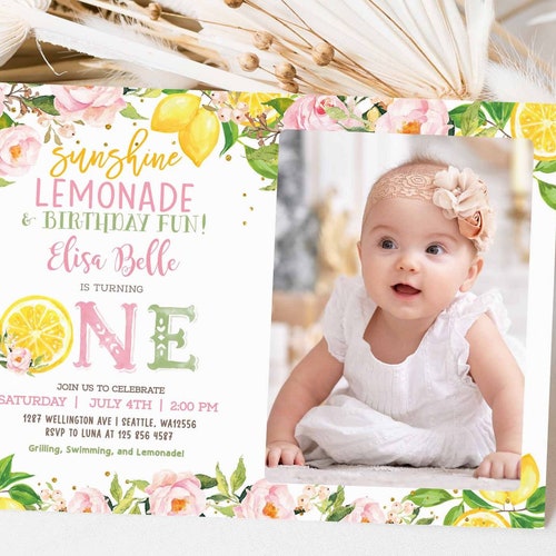 Editable Lemonade First Birthday Invitation Pink Lemon - Etsy