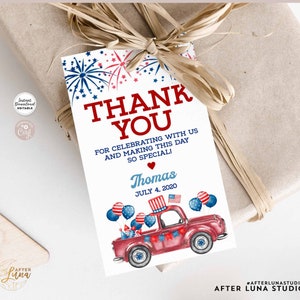 Editable 4th of July Thank You Favor Gift Tag July 4th Red Pickup Truck ...