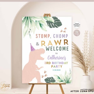 Editable T Rex Two Three Rex Birthday Party Welcome Sign Dino Birthday ...