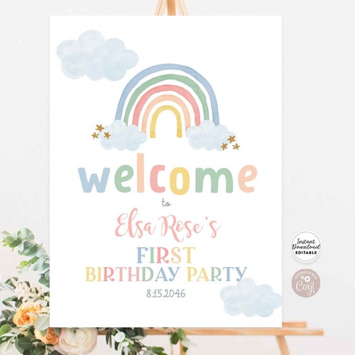 Editable Pastel Rainbow Birthday Baby Shower Sprinkle Welcome - Etsy