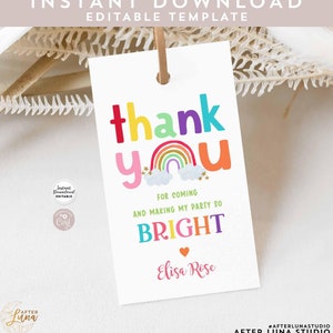 Editable Colorful Rainbow Thank You Treat Tag Favor Tags Gift Tags ...