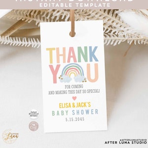 Editable Rainbow Thank You Treat Tag Favor Tags Gift Tags Printable ...