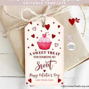 EDITABLE Valentine Sweet Treat Favor Tag Hearts Cupcake Tag Baby Shower ...