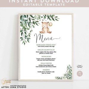 Editable 8x10" Gender Neutral Menu Sign Teddy Bear Baby Shower Sprinkle ...
