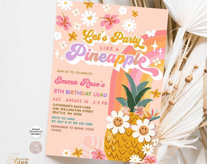 Editable Groovy 13th Birthday Invite Daisy Rainbow Vibin' - Etsy