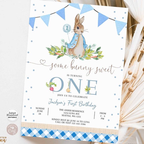 Garden Party invites packs of 10 Printed Peter Rabbit 1st Birthday ...