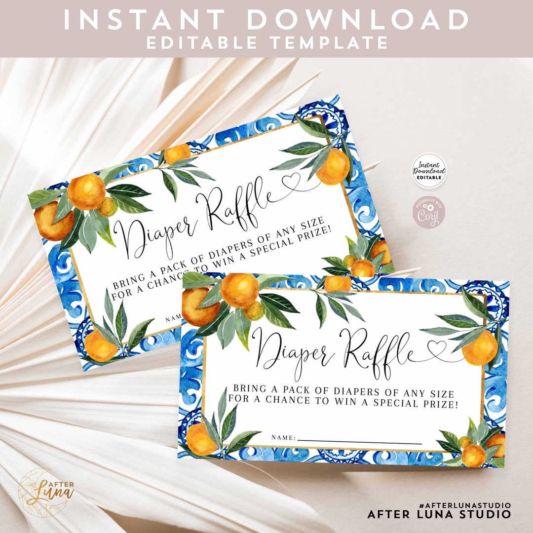 Editable Blue Little Cutie Orange Citrus Baby Shower Diaper Raffle ...