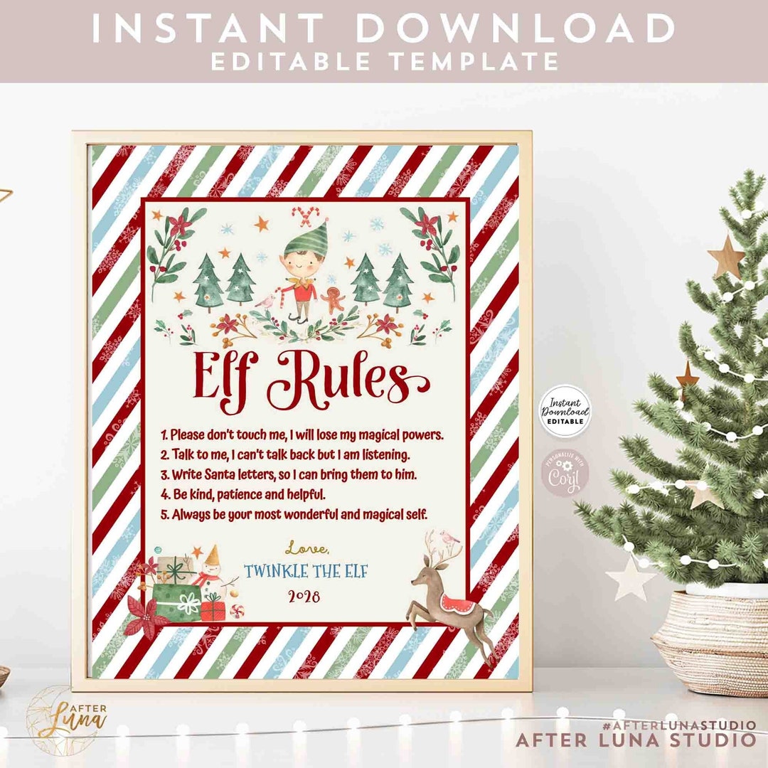 EDITABLE Boy Elf Rules Sign 8x10" Editable Printable Elf Rule Game ...