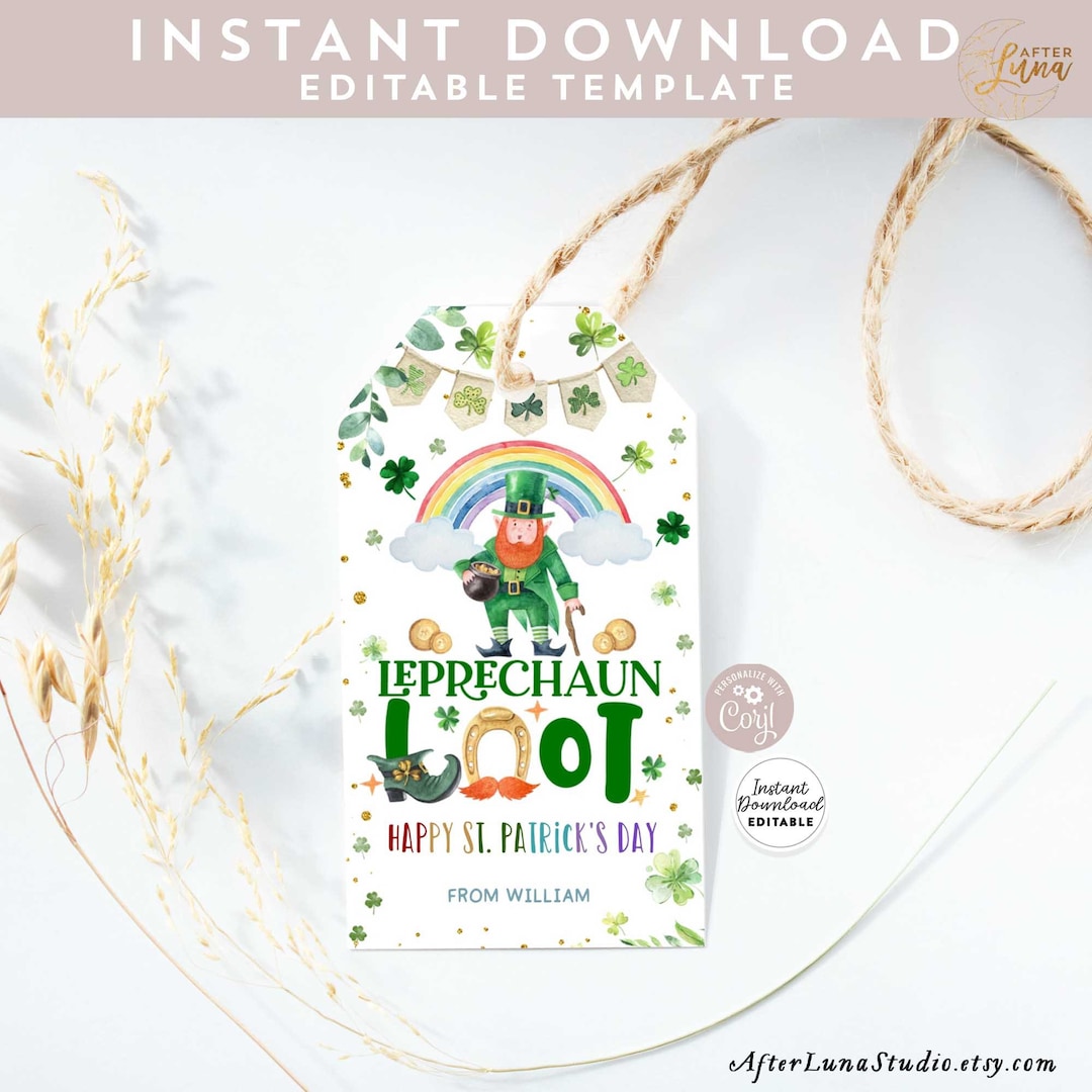 Editable St. Patrick's Day Tag Leprechaun Loot Tag Treat Bag Classroom ...