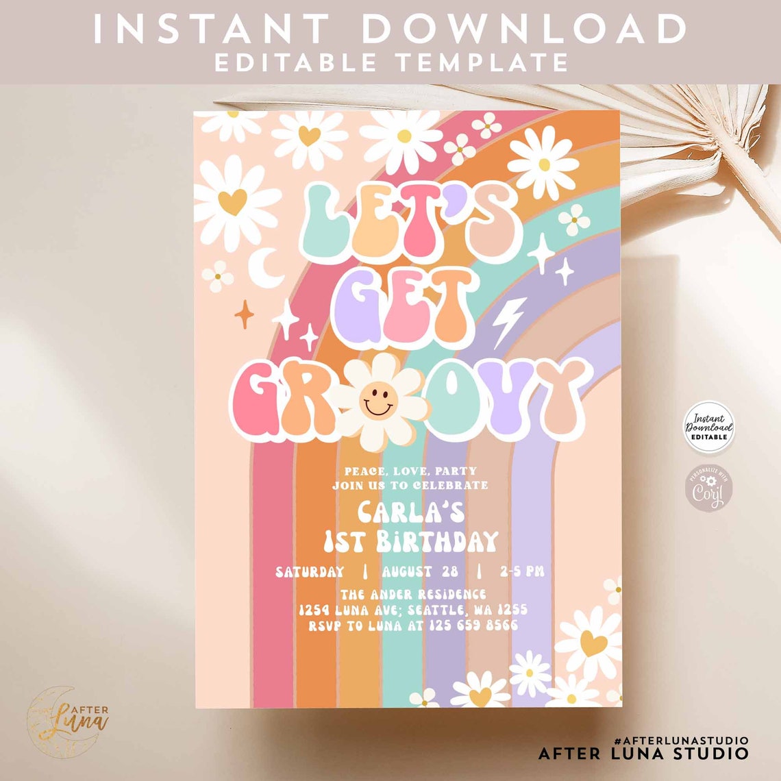 Editable Let's Get Groovy Invite Daisy Rainbow Groovy 3rd - Etsy Canada