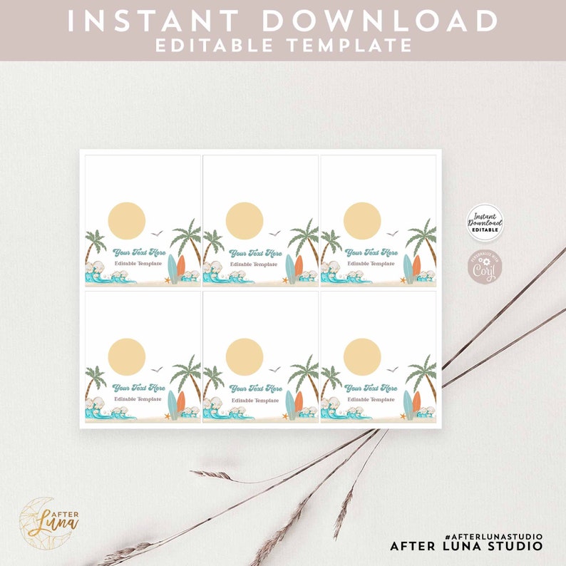 Editable Minimal Surfboard Beach Surf Surfing Birthday Folded Place ...