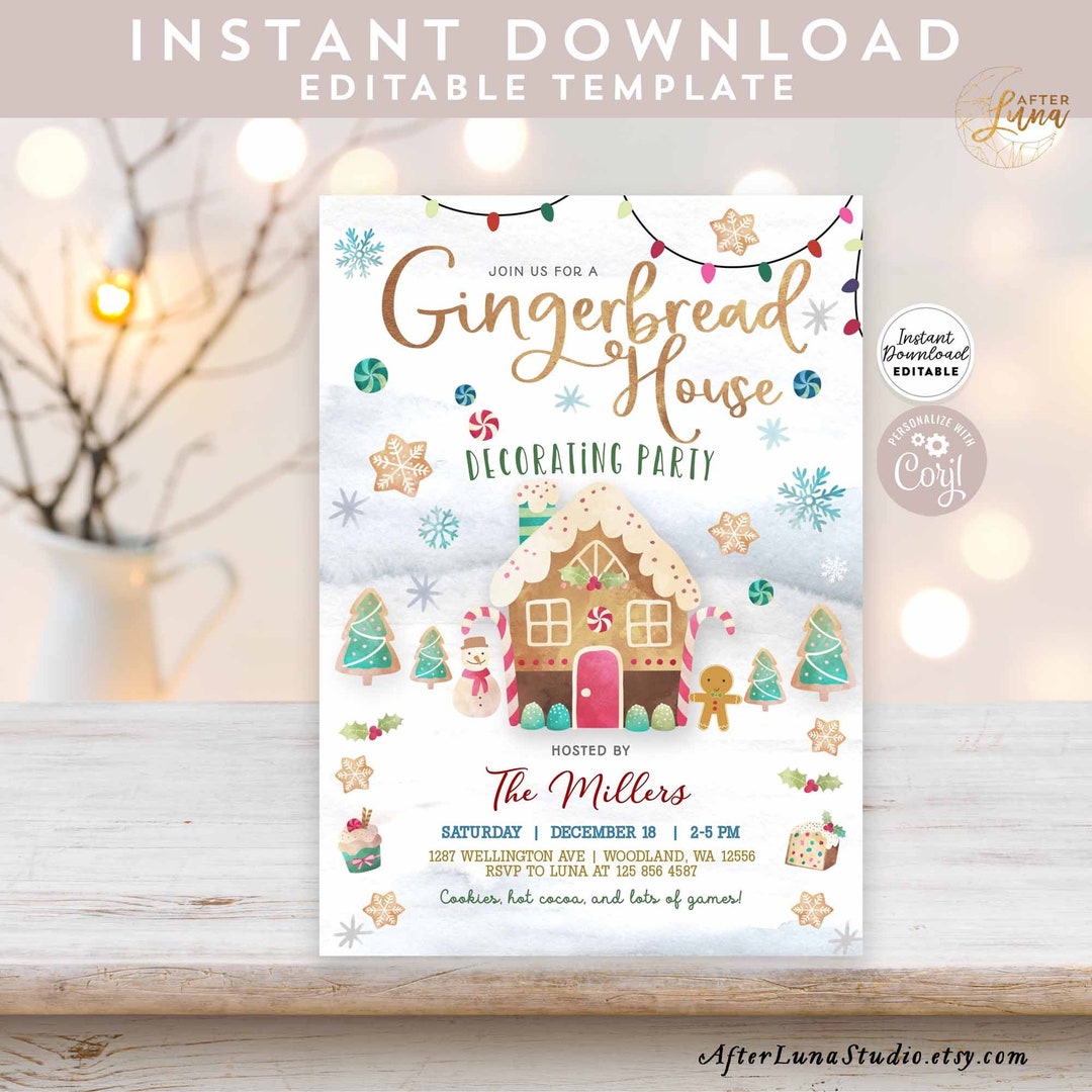 Editable Gingerbread House Decorating Party Invitation Rustic Cute ...