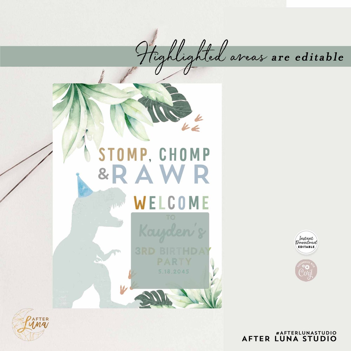 Editable Boy T Rex Two Three Rex Birthday Party Welcome Sign - Etsy